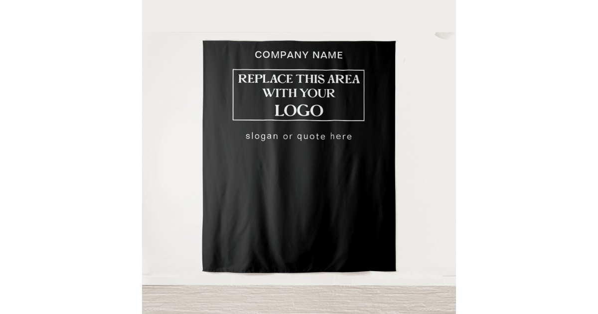 Large Logo Company Name Slogan Black Backdrop | Zazzle