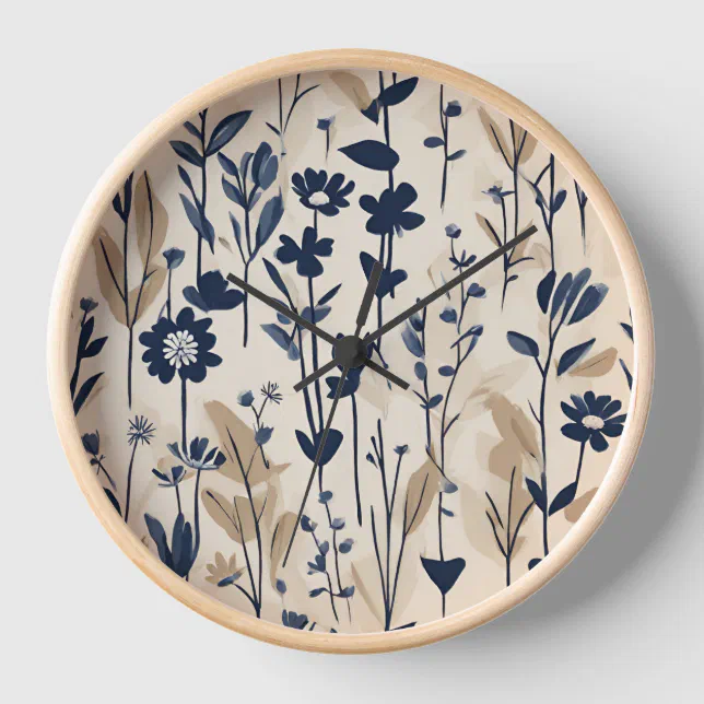 Large Modern Nave Blue Wildflower Clock | Zazzle