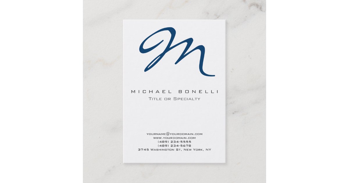 Large Monogram Blue Calligraphy Business Card | Zazzle