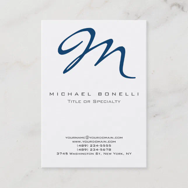 Large Monogram Blue Calligraphy Business Card | Zazzle