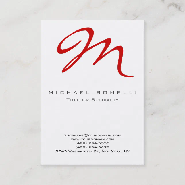 Large Monogram Red Calligraphy Business Card | Zazzle