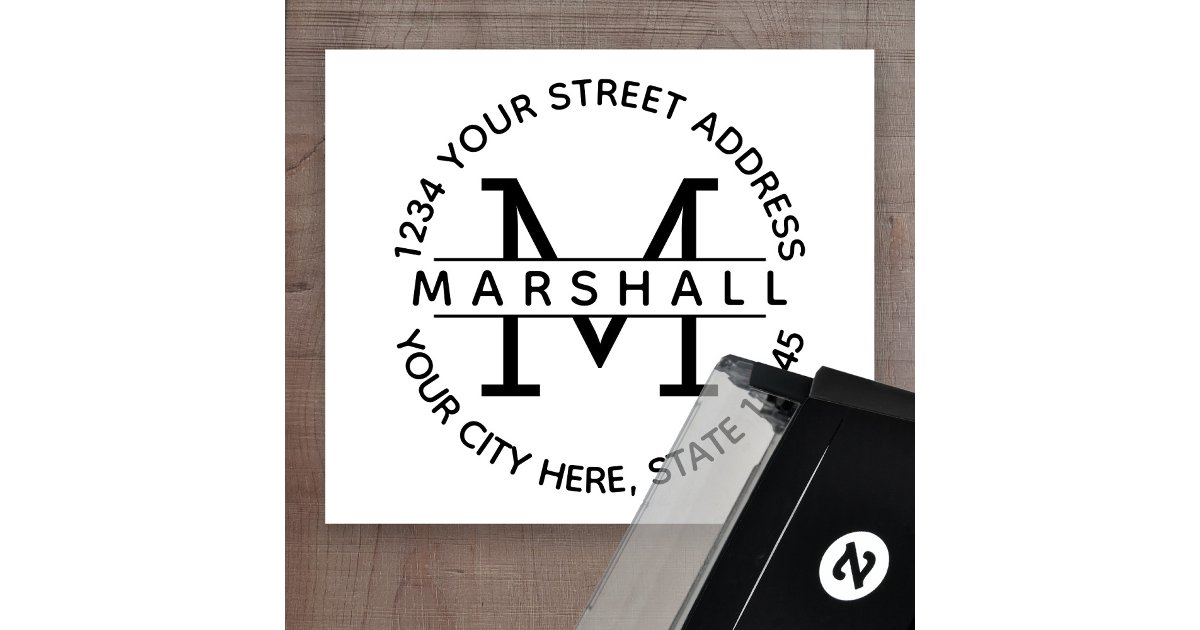 Large Monogram with Name and Return Address Self-inking Stamp | Zazzle