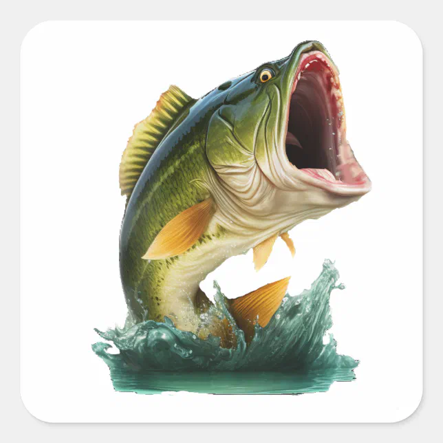 Large Mouth Bass explodes from the water Square Sticker | Zazzle