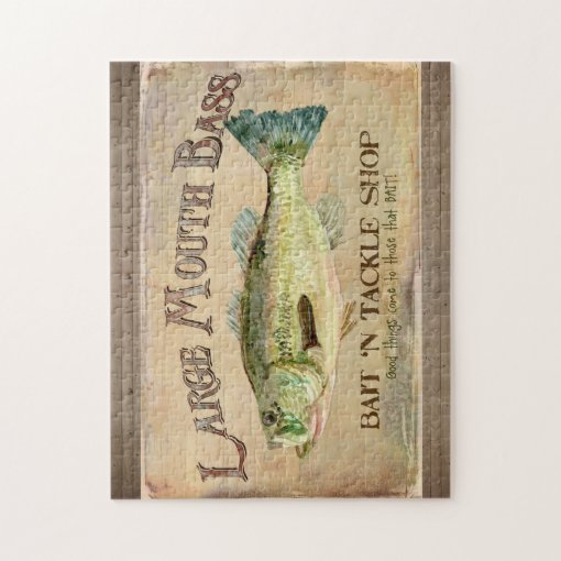 Large Mouth Bass Fisherman Cabin Wood Boards Jigsaw Puzzle | Zazzle