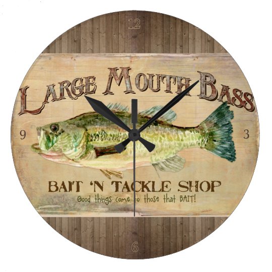 Large Mouth Bass Fisherman Cabin Wood Boards Large Clock | Zazzle.com
