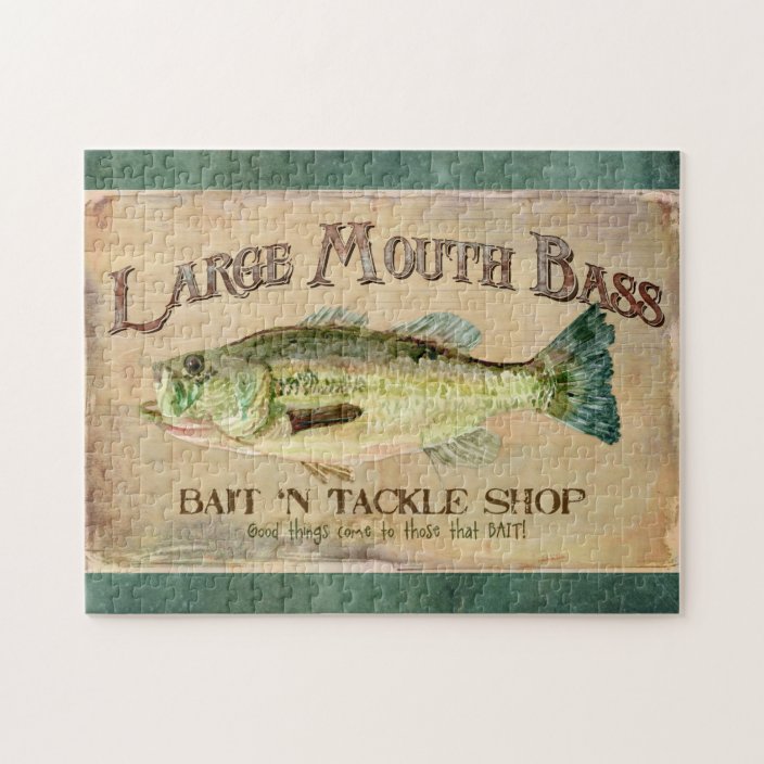 Large Mouth Bass Fishing Lake Cabin Decor Blue Jigsaw Puzzle | Zazzle.com