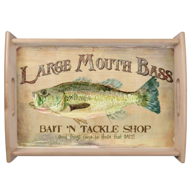 Large Mouth Bass Fishing Lake Cabin Decor Blue Serving Tray | Zazzle
