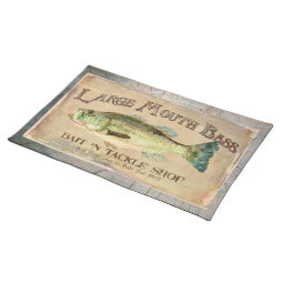 Large Mouth Bass Lakeside Fishing Cabin Wood Cloth Placemat | Zazzle