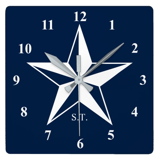 Large nautical star navy blue custom big square wall clock | Zazzle.com