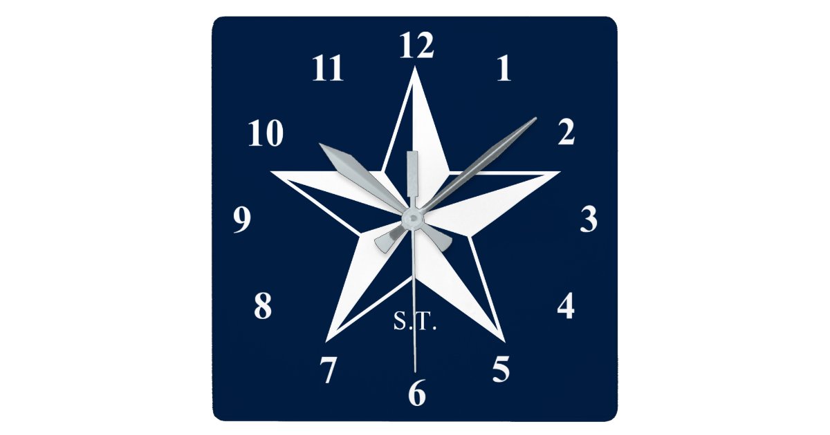 Large nautical star navy blue custom big square wall clock | Zazzle.com