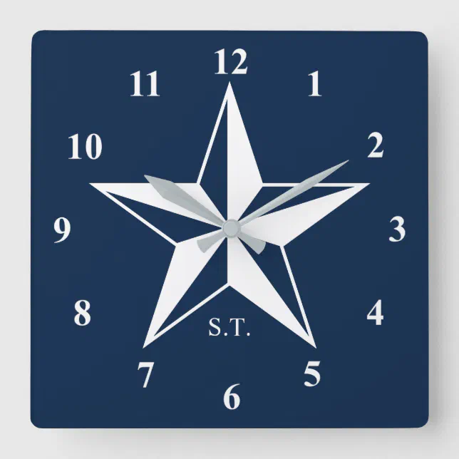 Large nautical star navy blue custom big square wall clock | Zazzle
