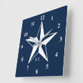 Large nautical star navy blue custom big square wall clock | Zazzle