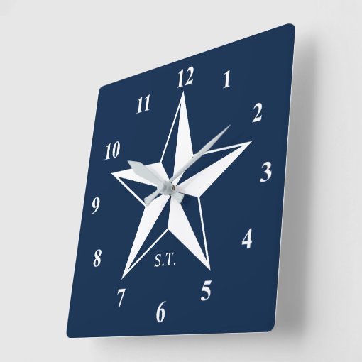 Large nautical star navy blue custom big square wall clock | Zazzle