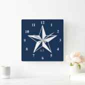 Large nautical star navy blue custom big square wall clock | Zazzle