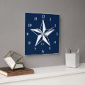 Large nautical star navy blue custom big square wall clock | Zazzle