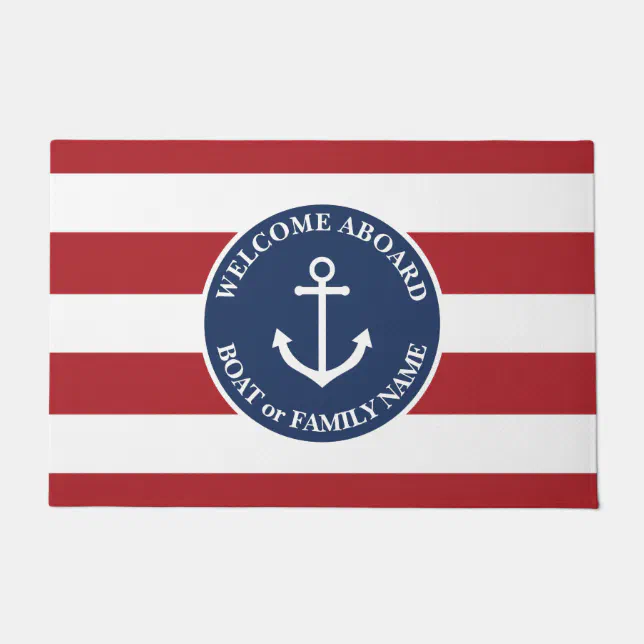 Large nautical striped welcome aboard doormat | Zazzle