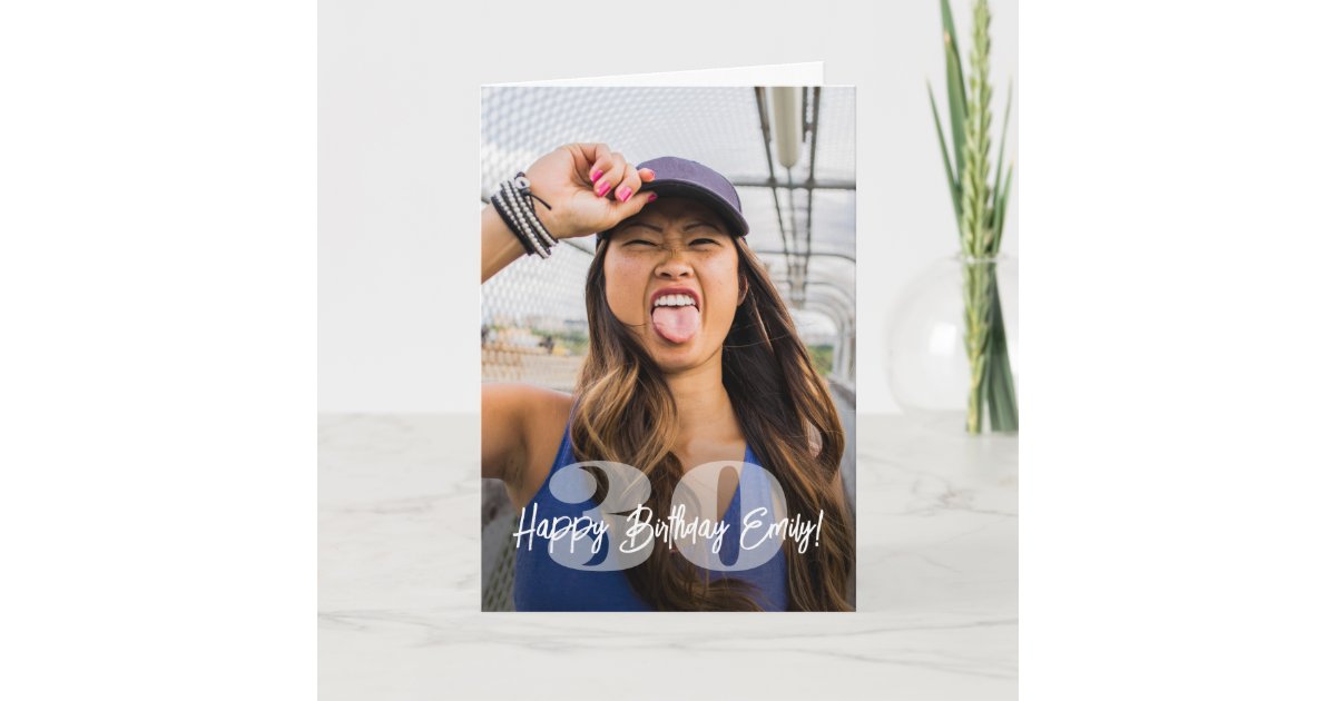 Large Numbers Photo Overlay Happy Birthday Script Card | Zazzle