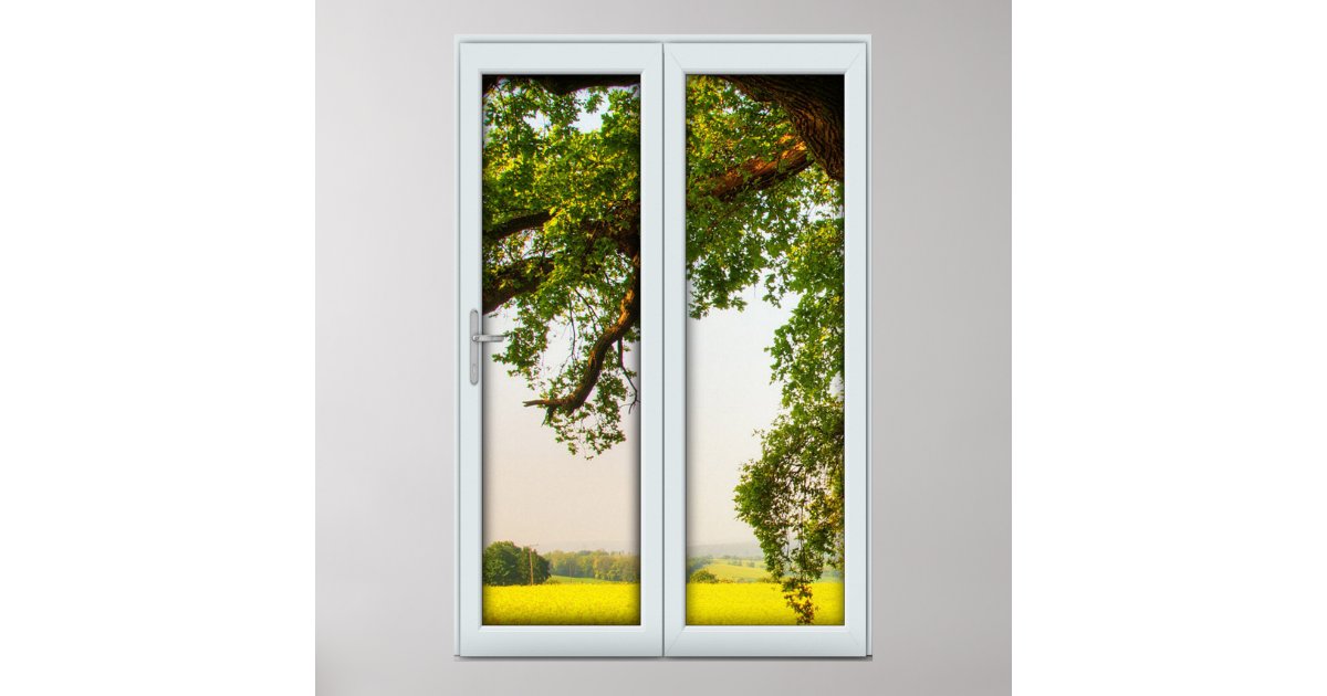 Large Oak Tree Window with a View Illusion Poster | Zazzle