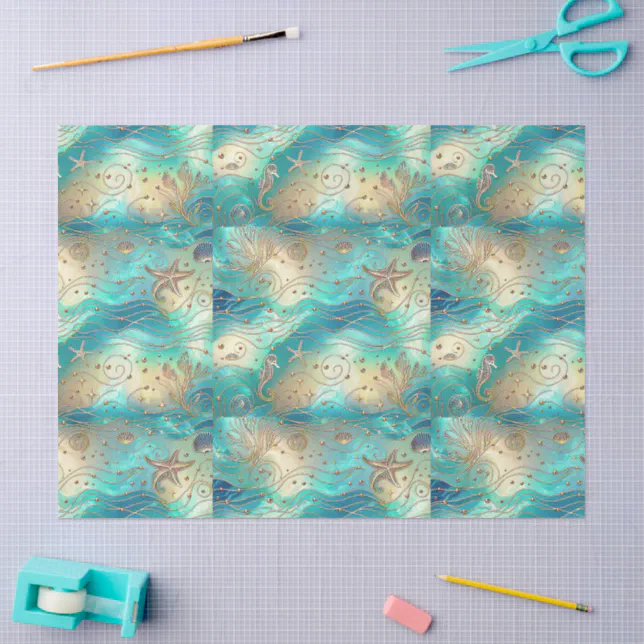 Large Ocean Scape Starfish Seahorse Decoupage Tissue Paper | Zazzle