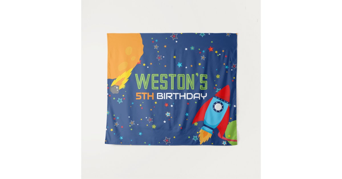 Large Out of This World Space Birthday Background Tapestry | Zazzle