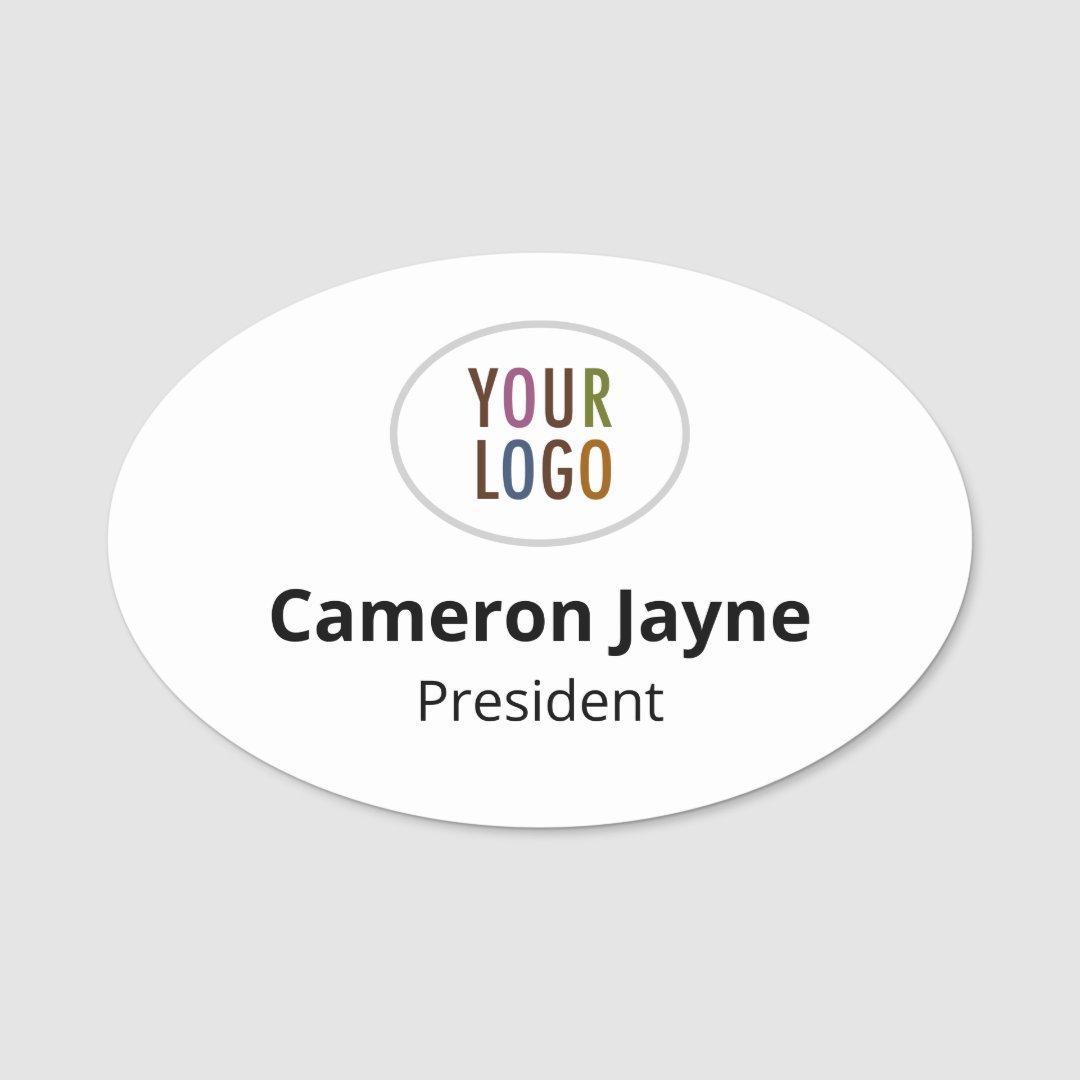 Large Oval Magnetic Name Tag or Pin Custom Logo | Zazzle