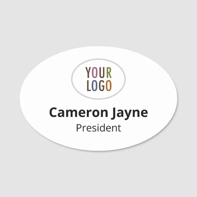 Large Oval Magnetic Name Tag or Pin Custom Logo | Zazzle