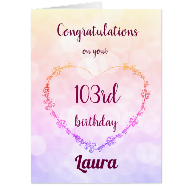 Large personalised pretty 103rd Birthday Card | Zazzle