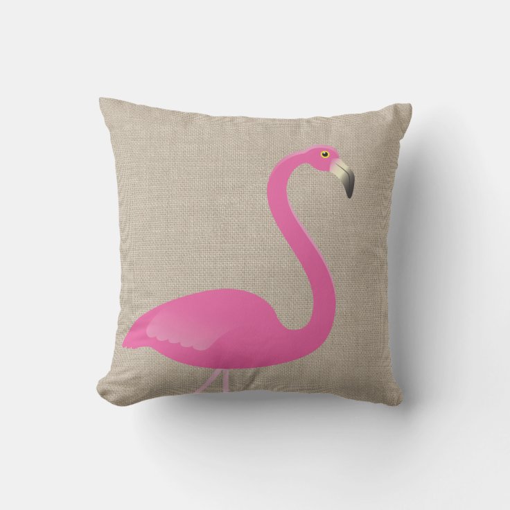 Large Pink Flamingo on Burlap Linen Outdoor Pillow | Zazzle