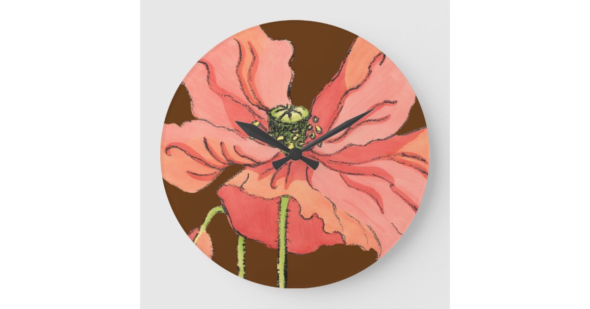 Large Pink Flower with Deep Red Background Large Clock | Zazzle