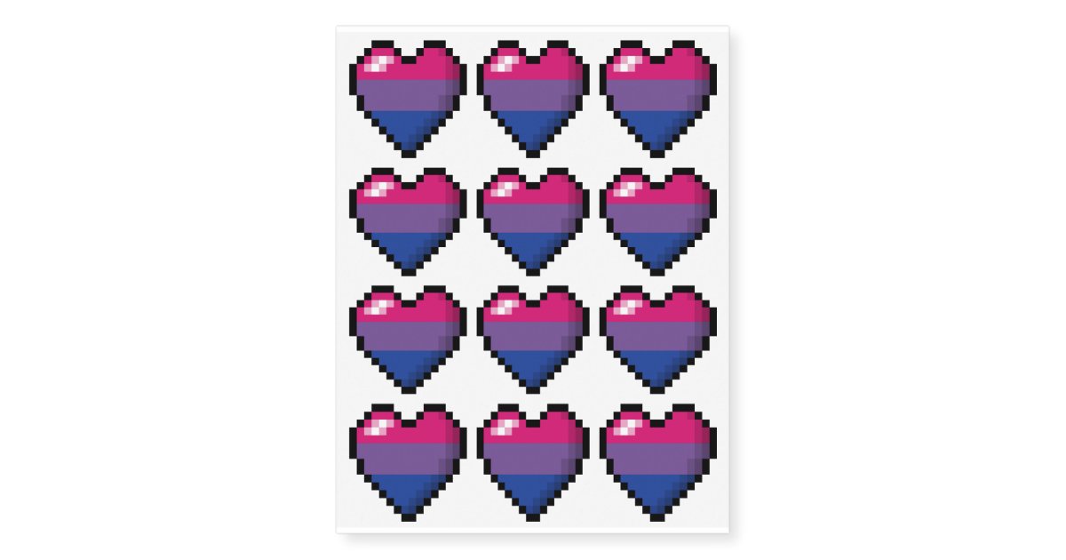 Large Pixel Heart Design in Bisexual Pride Flag Temporary Tattoos | Zazzle