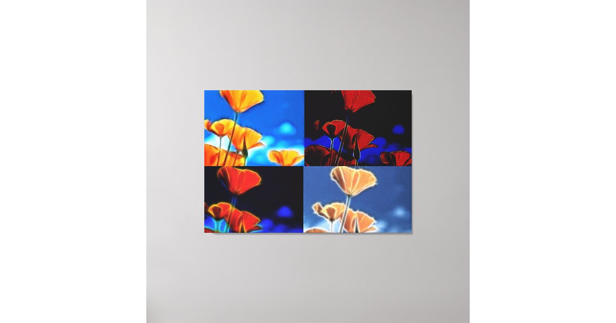 Large Poppies Quadtych Art Wrapped Canvas | Zazzle