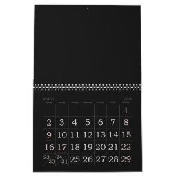 Large Print Blank Black Calendar With Holidays | Zazzle