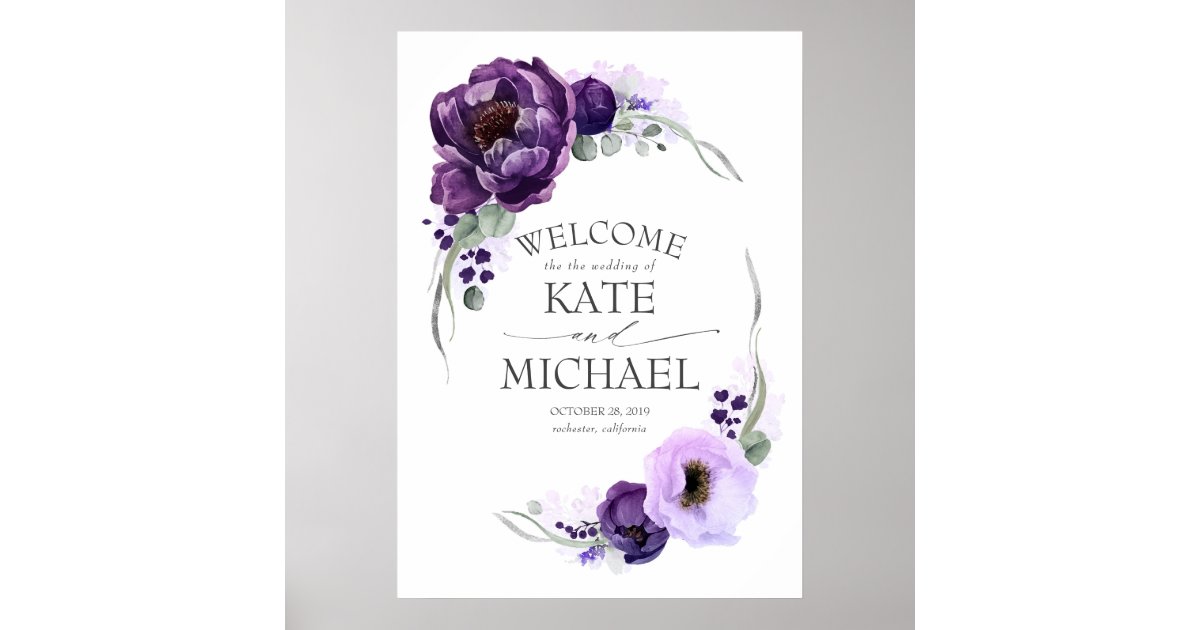 Large Purple Flowers Blossoms Welcome Poster | Zazzle