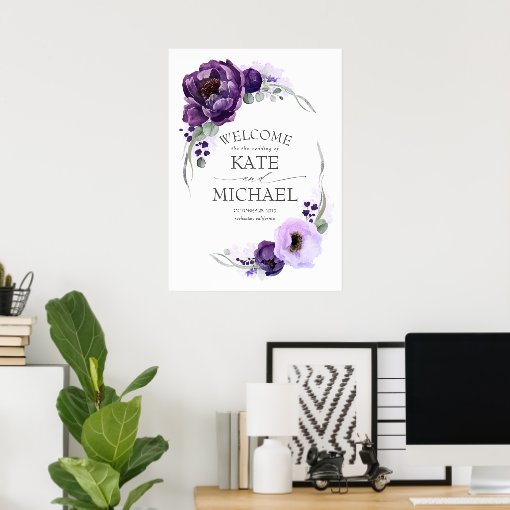 Large Purple Flowers Blossoms Welcome Poster | Zazzle