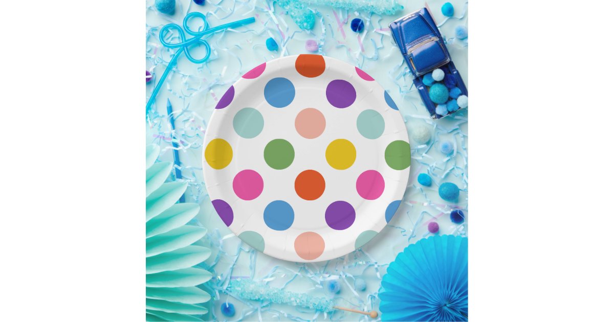 Large Rainbow Colored Polka Dots Pattern Paper Plates | Zazzle