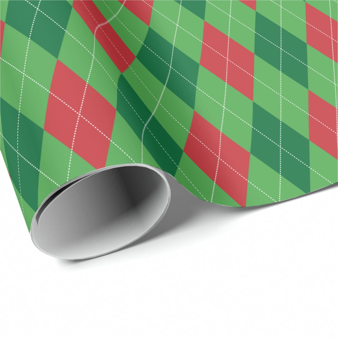 Large Red and Green Argyle Wrapping Paper | Zazzle