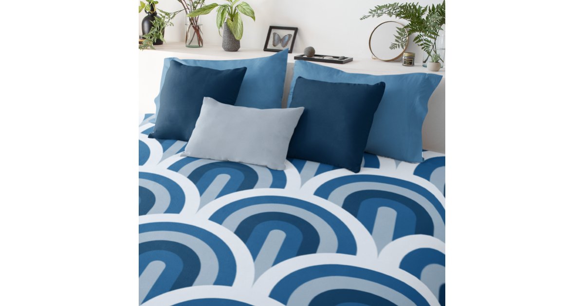 Large Retro Blue Waves Art Deco Pattern Duvet Cover | Zazzle