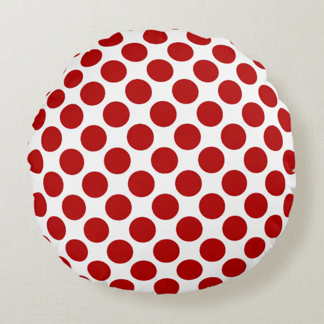 Large retro dots - red and white round pillow | Zazzle