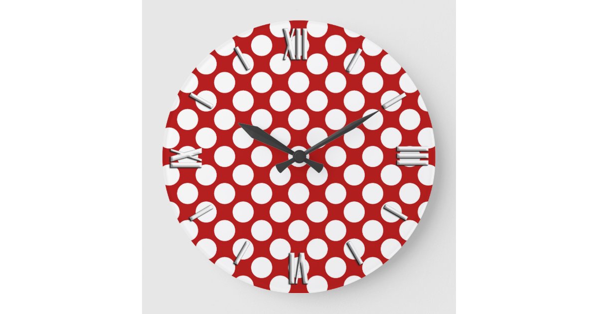 Large retro dots - white and red large clock | Zazzle