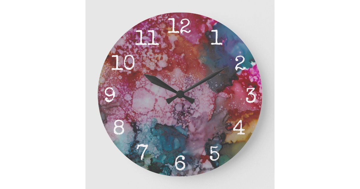 Large Round Clock "Pink-Blues" | Zazzle