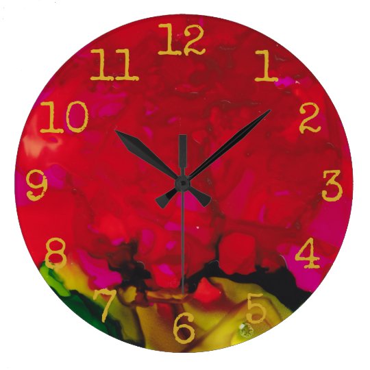 Large Round Clock "Red Gold Design" | Zazzle.com