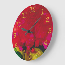 Large Round Clock "Red Gold Design" | Zazzle