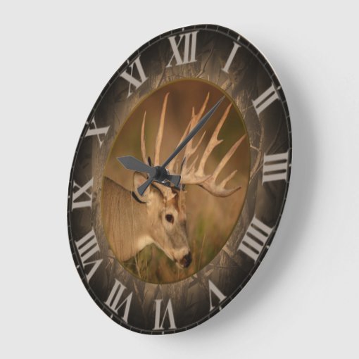 Large Round White Tail Buck Clock | Zazzle