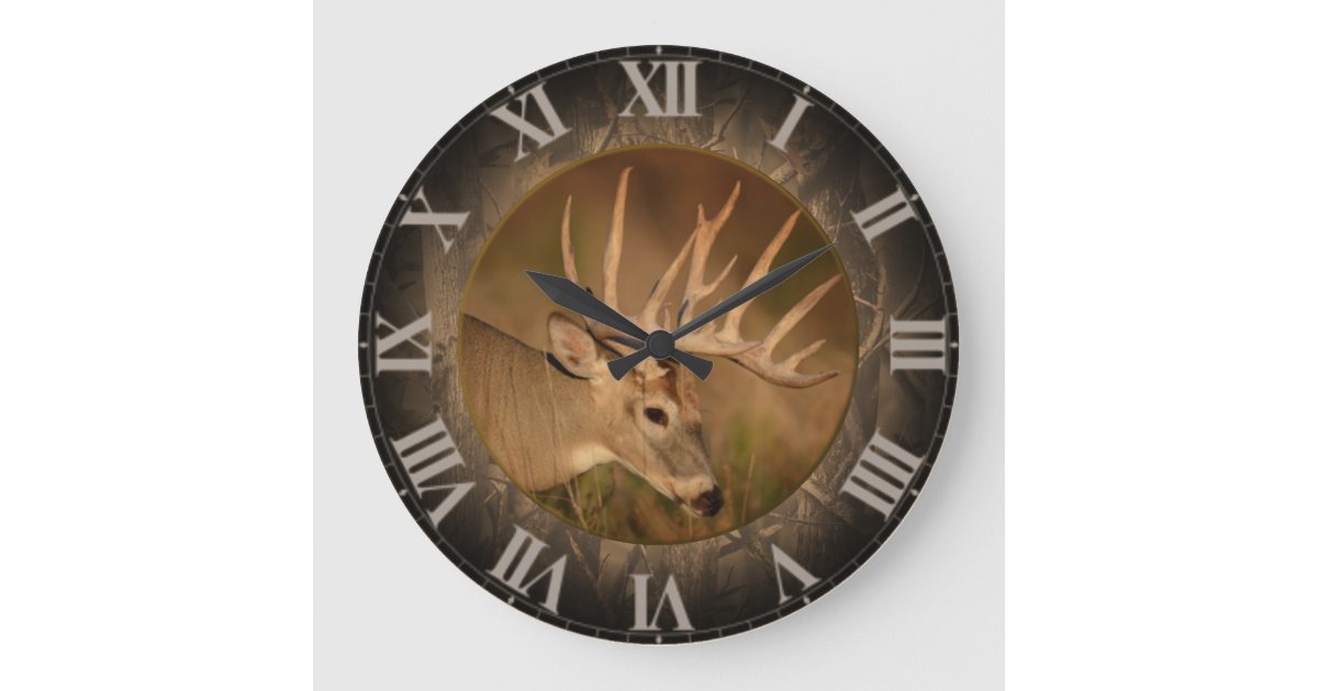 Large Round White Tail Buck Clock | Zazzle