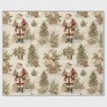 Large Santa Retro Gold Wrapping Paper | Zazzle
