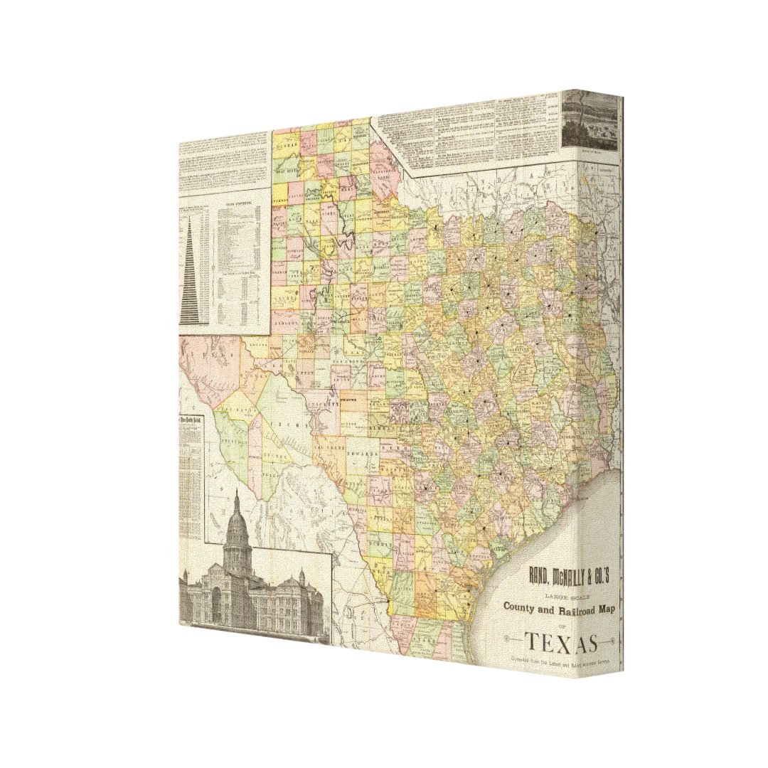 Large Scale County and Railroad Map Of Texas Canvas Print | Zazzle
