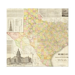 Large Scale County and Railroad Map Of Texas Canvas Print | Zazzle
