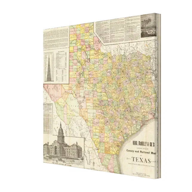 Large Scale County and Railroad Map Of Texas Canvas Print | Zazzle