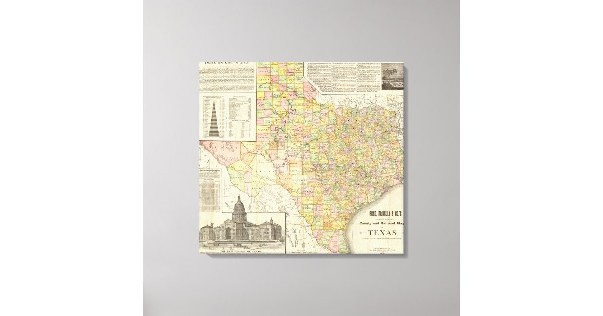 Large Scale County and Railroad Map Of Texas Canvas Print | Zazzle