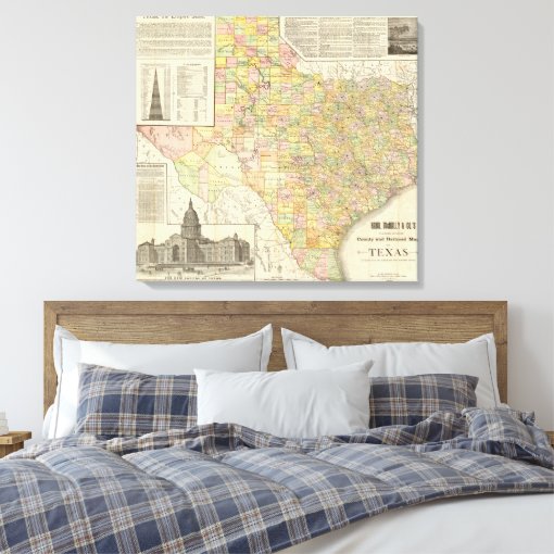Large Scale County and Railroad Map Of Texas Canvas Print | Zazzle